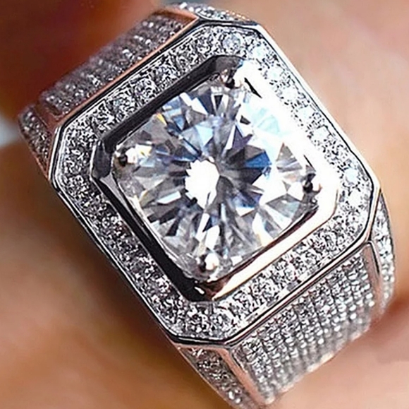 Accessories | Mens 925 Silver Round Cut Halo Diamond Ring Size 11 ...